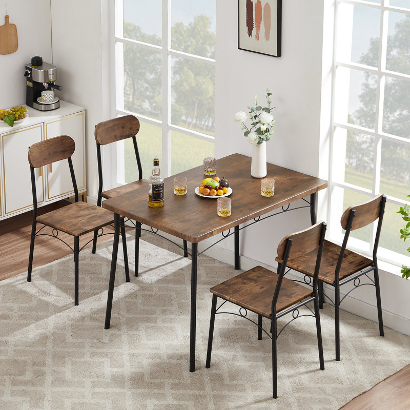 Whipton 4 Person Dining Set Rustic Brown Black